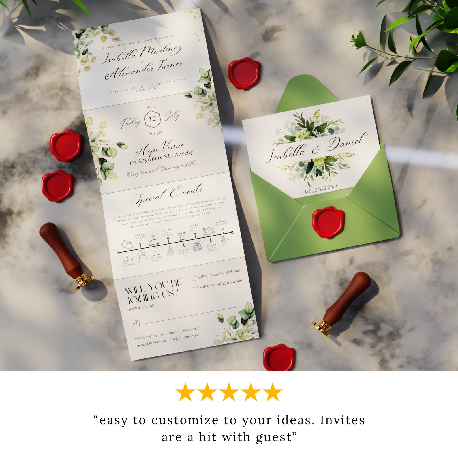 Greenery Folded Wedding Invitation Template Concertina Wedding Invite ...