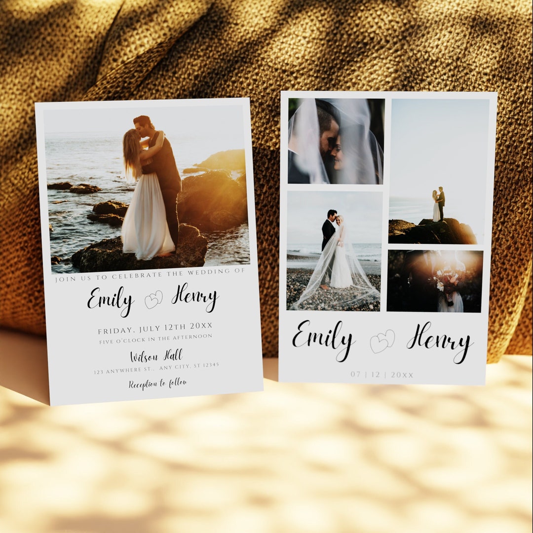 Photo Wedding Invitation Template | Photo Collage Invitation | Edit ...