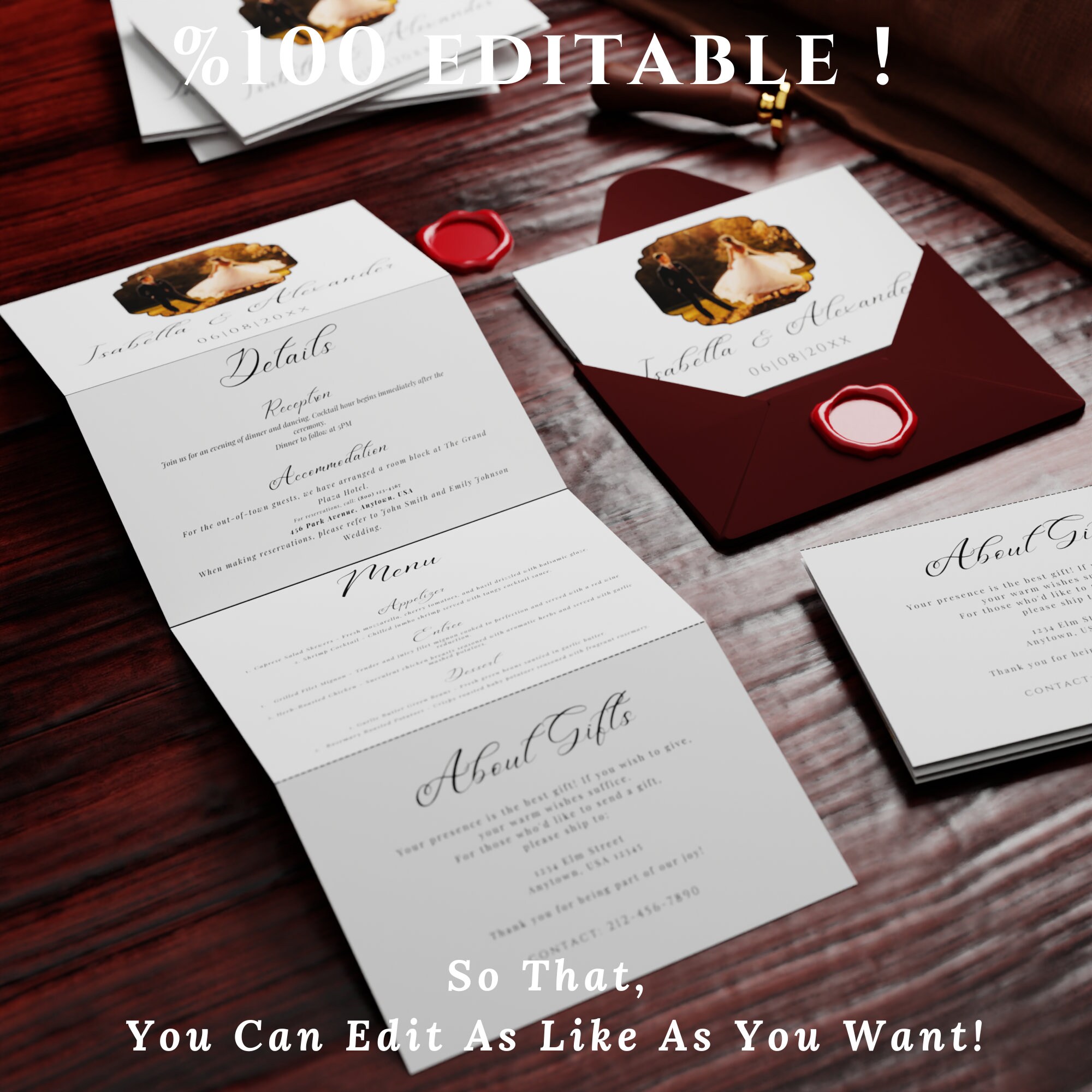 Photo- Concertina Wedding Invitation Template | Folded Wedding Invite ...