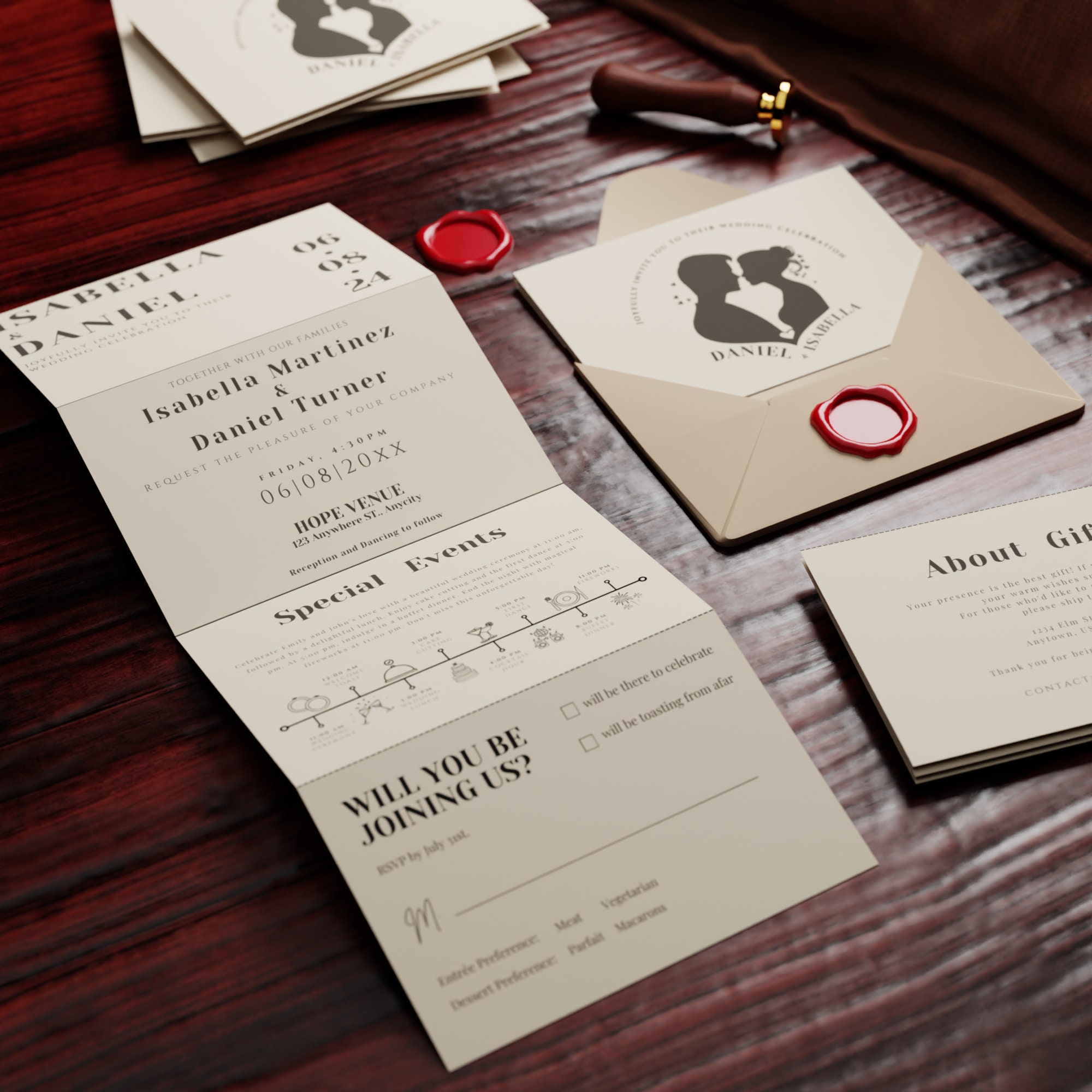 Concertina Wedding Invitation Template | Folded Wedding Card | Edit ...