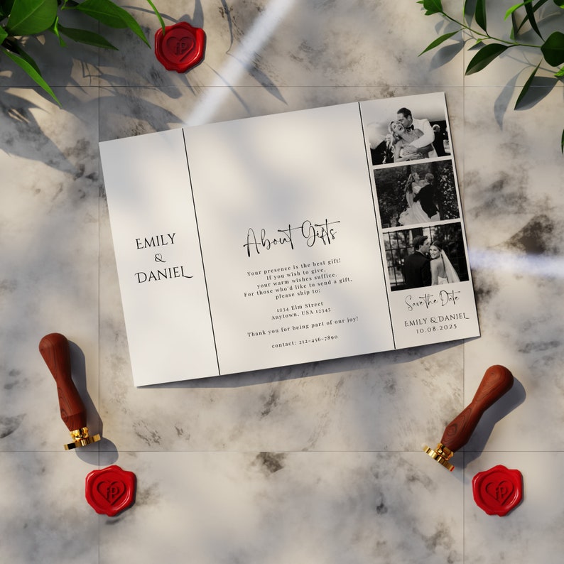 Plantilla de invitación de boda Photo Gatefold, invitación plegada con ...