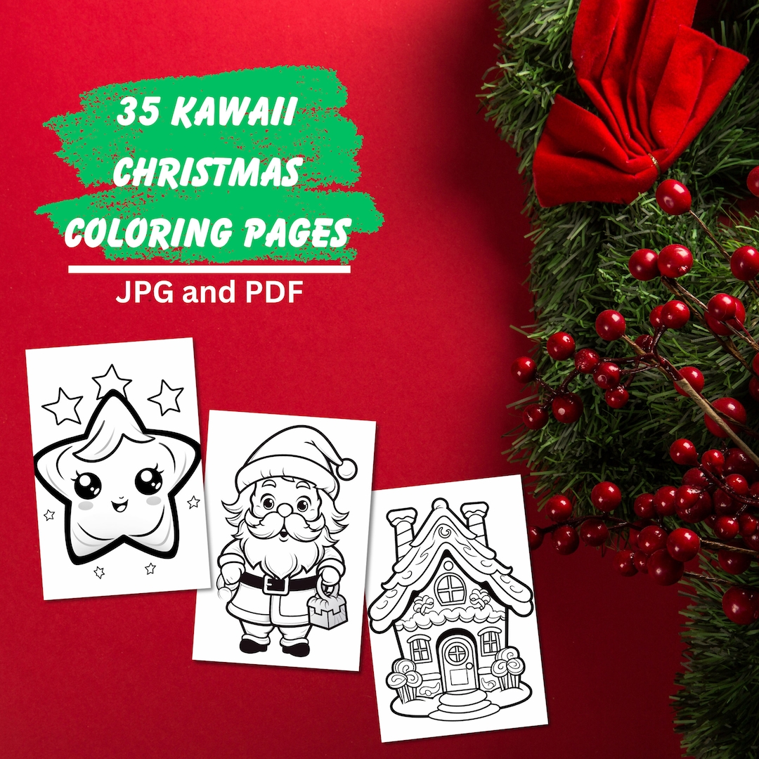 Kawaii Christmas Coloring Pages, 35 Pages, Happy Kawaii, Cute Kawaii ...