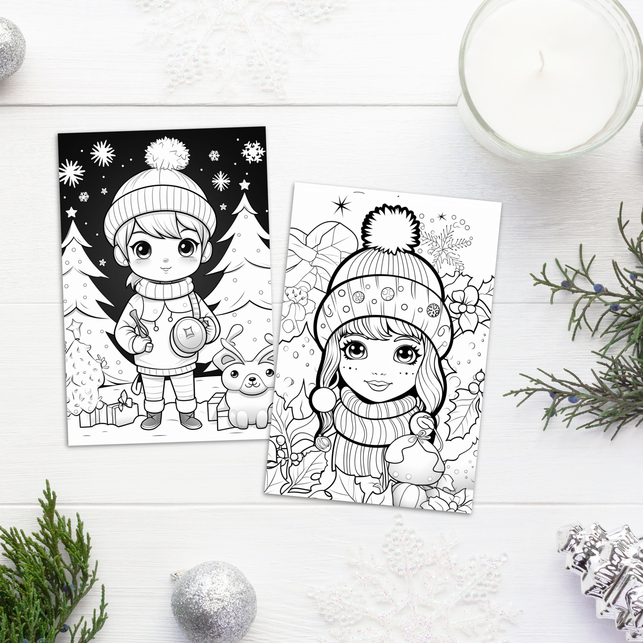 Kawaii Christmas Coloring Pages, 35 Pages, Happy Kawaii, Cute Kawaii ...