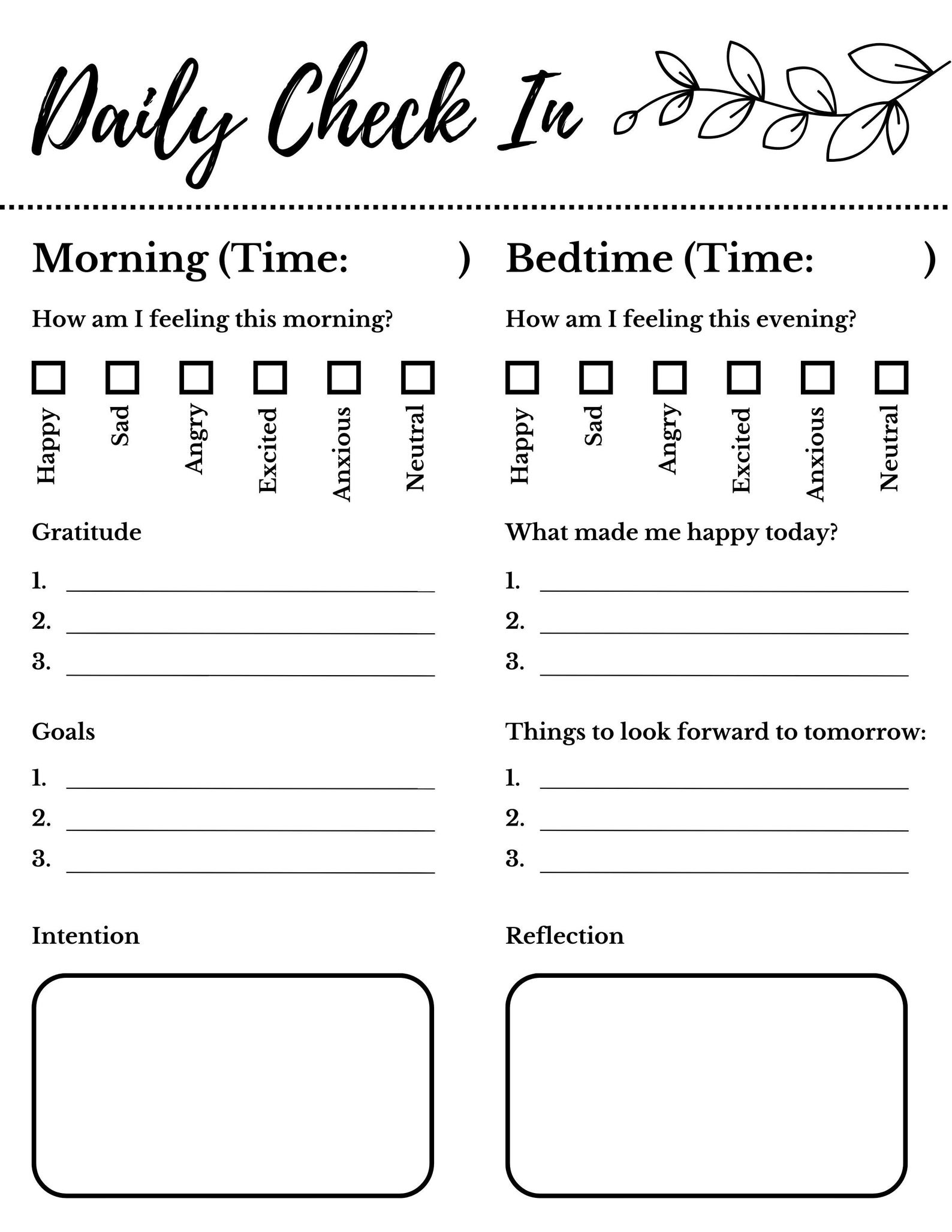 Daily Check in Template - Etsy