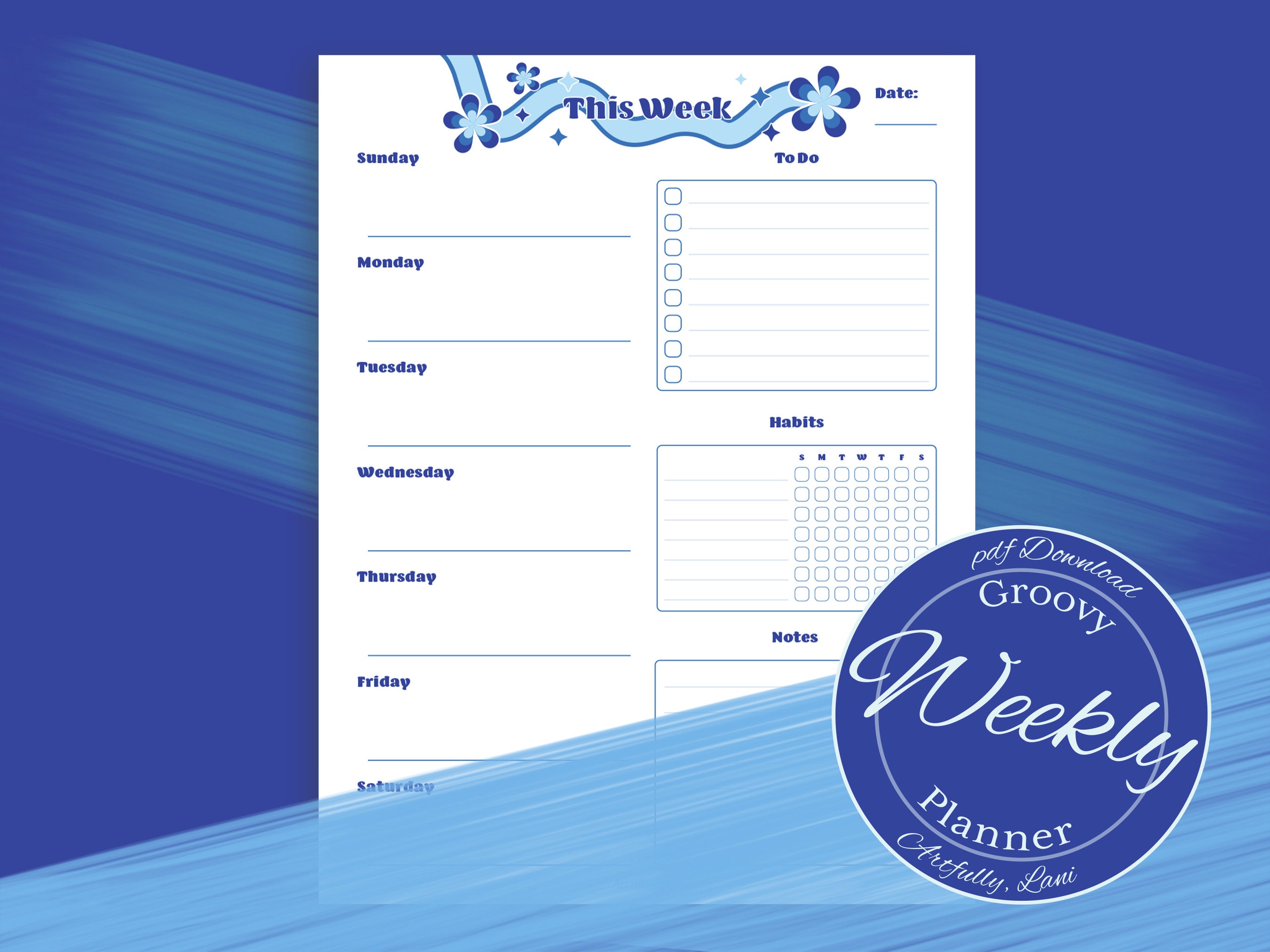 Printable Weekly Planner Groovy Theme Portrait Format - Etsy