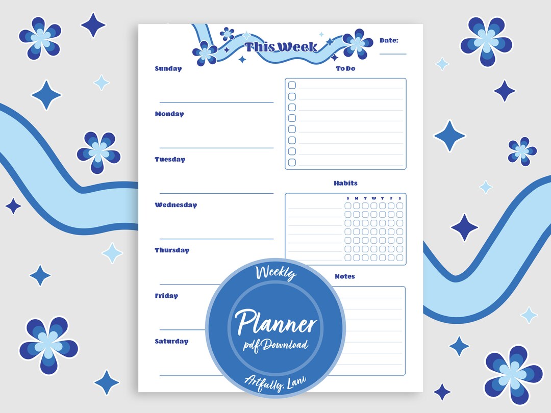 Printable Weekly Planner | Groovy Theme | Portrait Format ...
