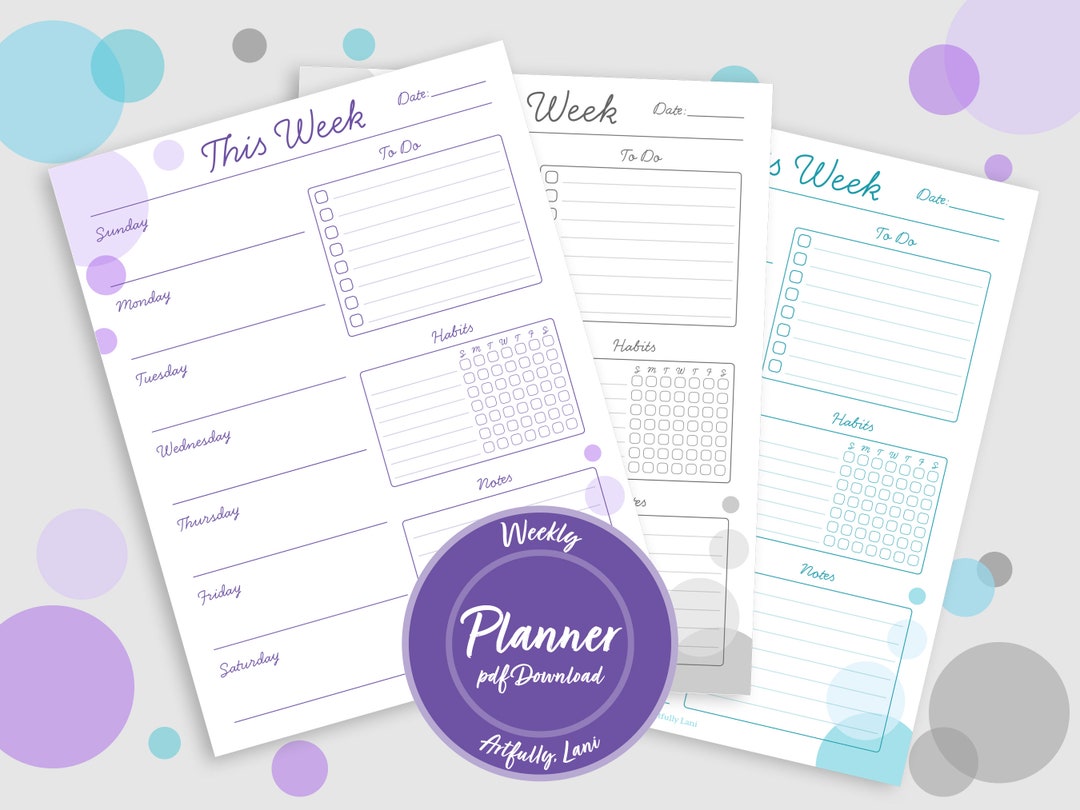 Printable Weekly Planner | Bubble Theme | Multiple Colors | Portrait ...
