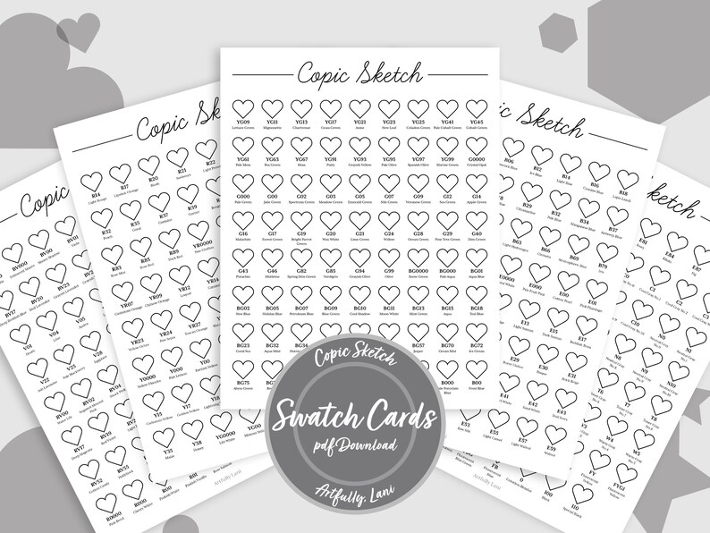 Printable Copic Sketch Swatch Card Art Supplies Bundle | Full Set ...