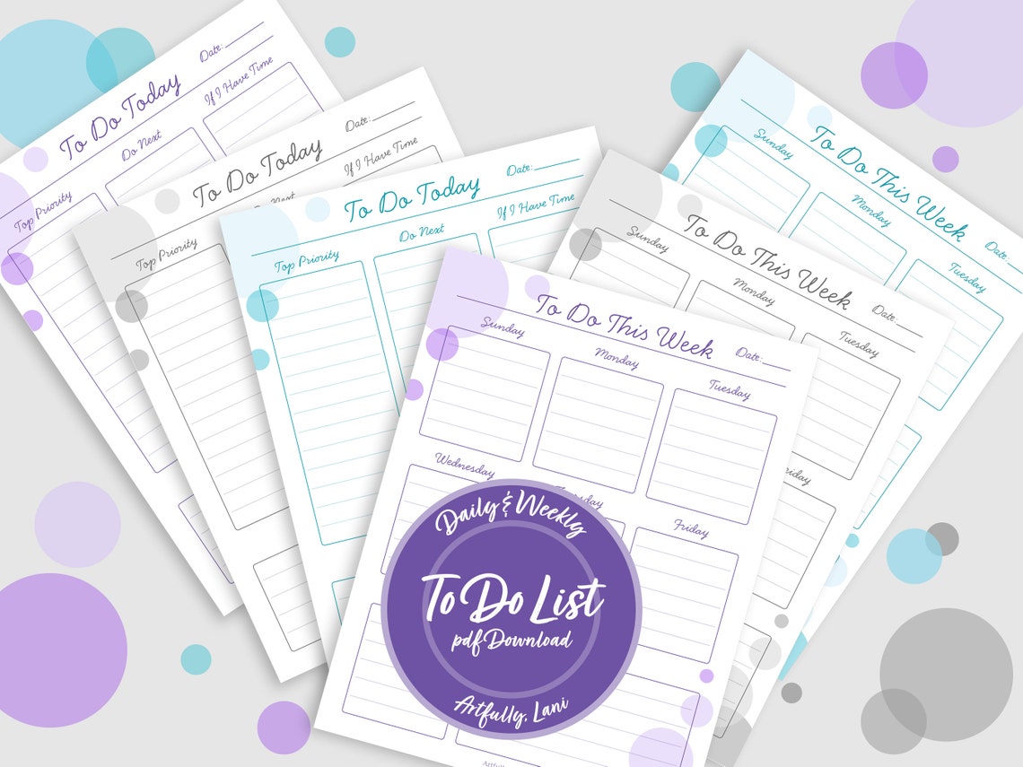 Printable To-do Lists | Daily and Weekly | PDF Download | Bubble Theme ...