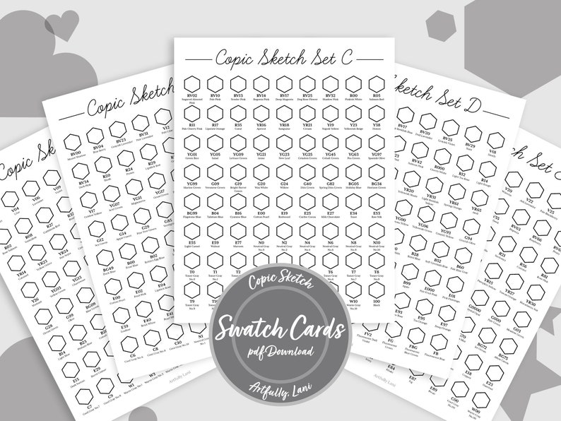 Printable Copic Sketch Swatch Card Art Supplies Bundle Featuring Four ...