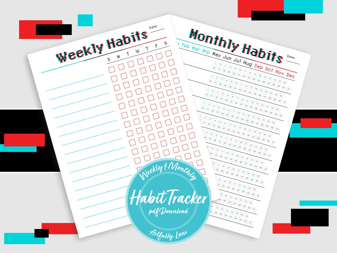 Techie Glitch Habit Tracker: Weekly & Monthly Printable (PDF) - Etsy