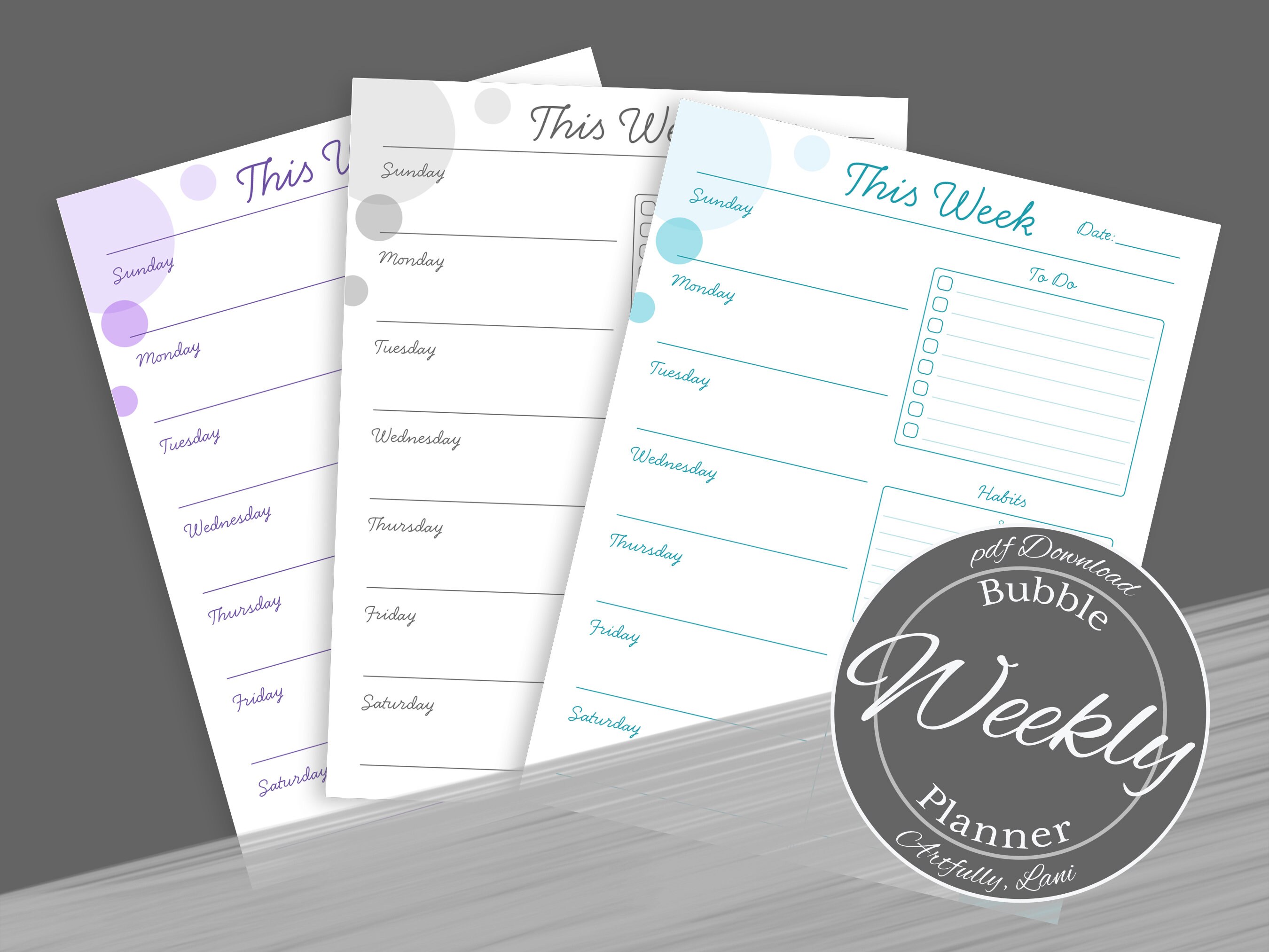 Printable Weekly Planner Bubble Theme Multiple Colors - Etsy
