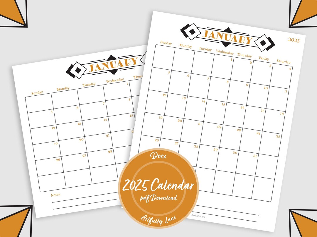 Printable 2025 Calendar With an Art Deco Theme for Home or Office | Jan ...