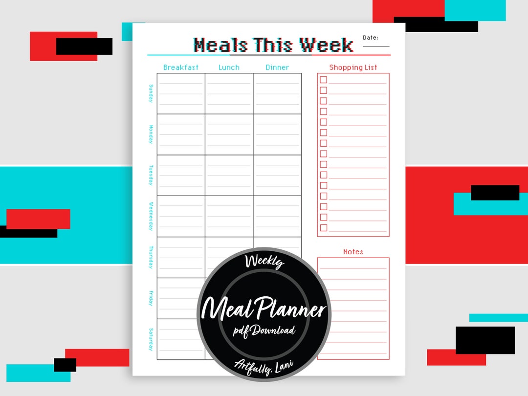 Printable Weekly Meal Planner With Shopping Lists | Techie Glitch Theme ...
