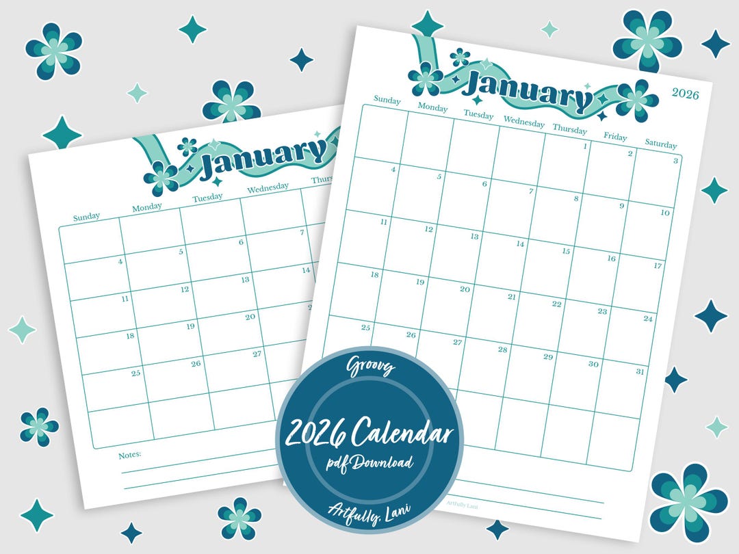 Groovy Calendar 2026 | Printable PDF Download | for Home or Office ...
