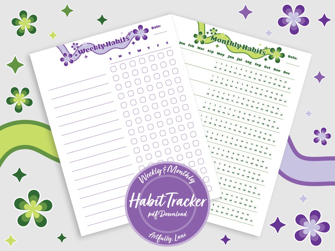 Printable Habit Tracker Stationery Bundle | Weekly and Monthly | Groovy ...