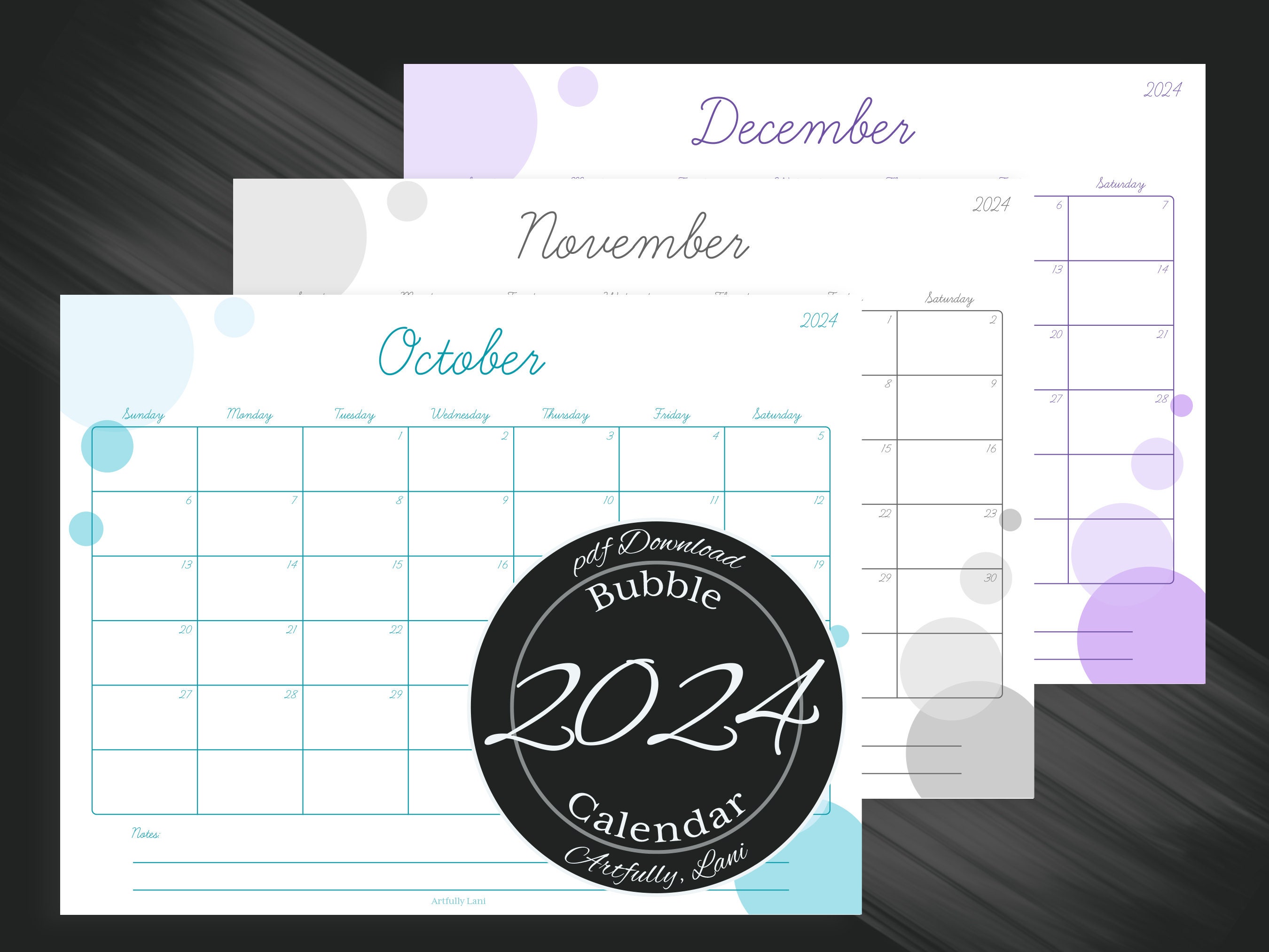 Printable Calendar for 2024 With a Fun Bubble Theme for Home or Office ...