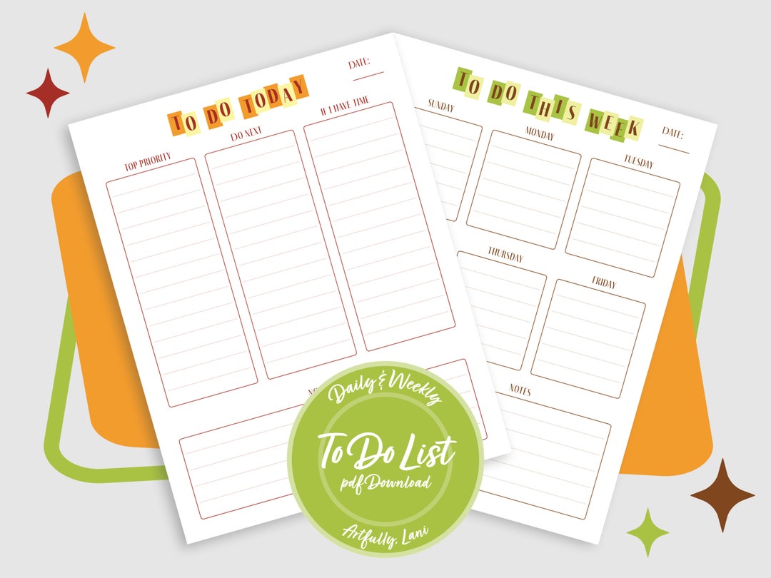 Printable To-do List Stationery Bundle | Daily and Weekly | Retro Theme ...
