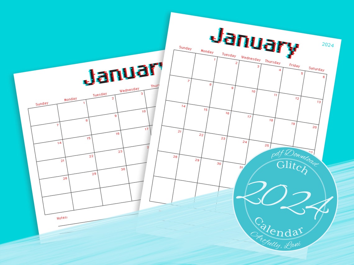 Printable Calendar for 2024 With a Fun Techie Glitch Theme for Home or ...