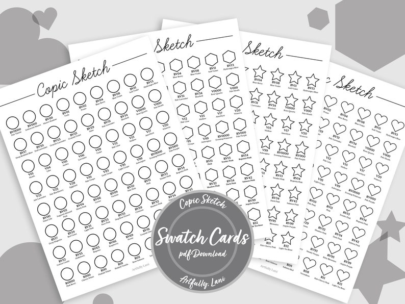 Printable Copic Sketch Swatch Card Art Supplies Bundle Featuring Four ...