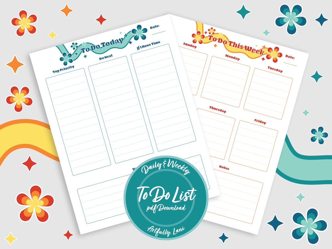 Printable To-do List Stationery Bundle | Daily and Weekly | Groovy ...