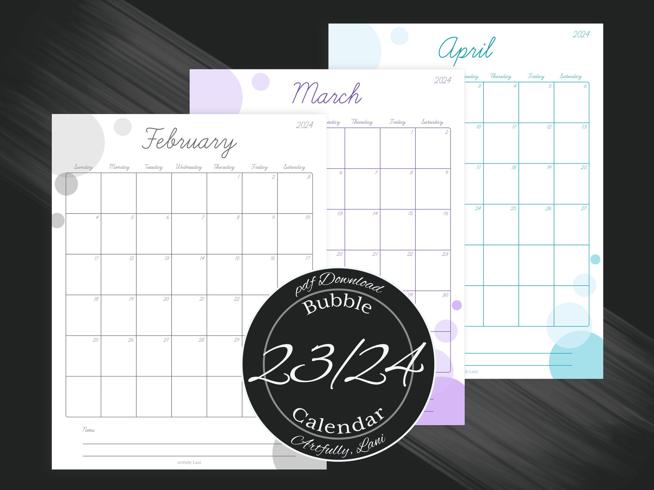 Printable Calendar for 2023-2024 With a Fun Bubble Theme for - Etsy
