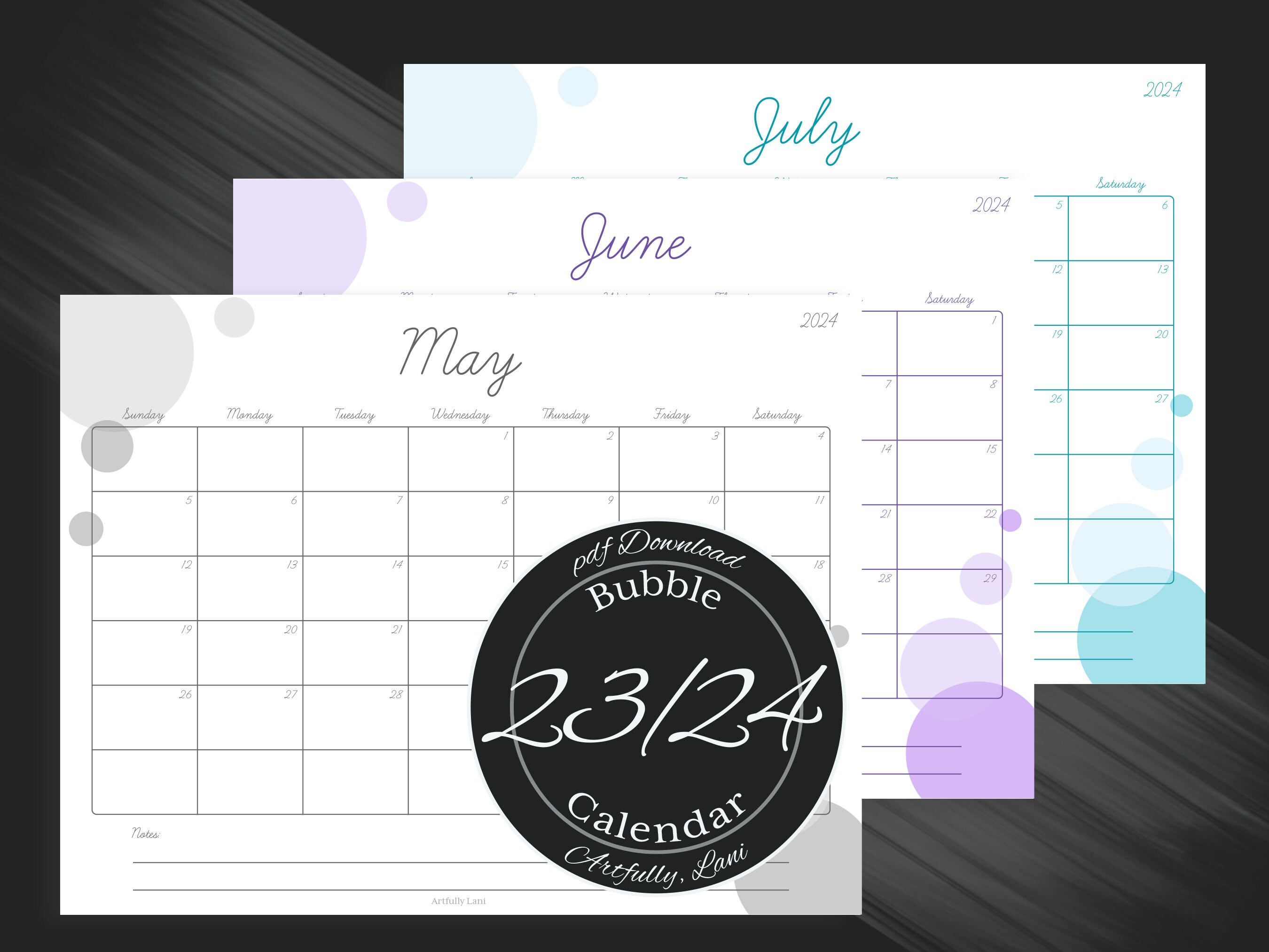 Printable Calendar for 2023-2024 With a Fun Bubble Theme for - Etsy