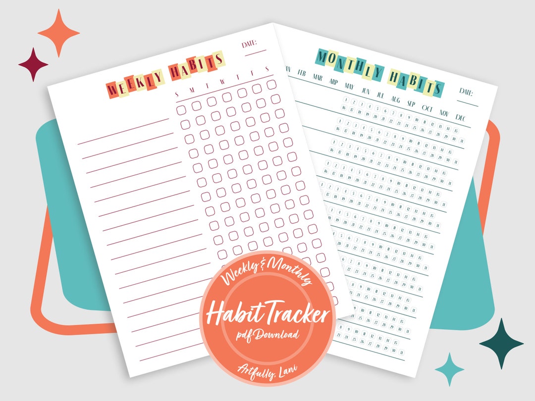Printable Habit Tracker Stationery Bundle | Weekly and Monthly | Retro ...
