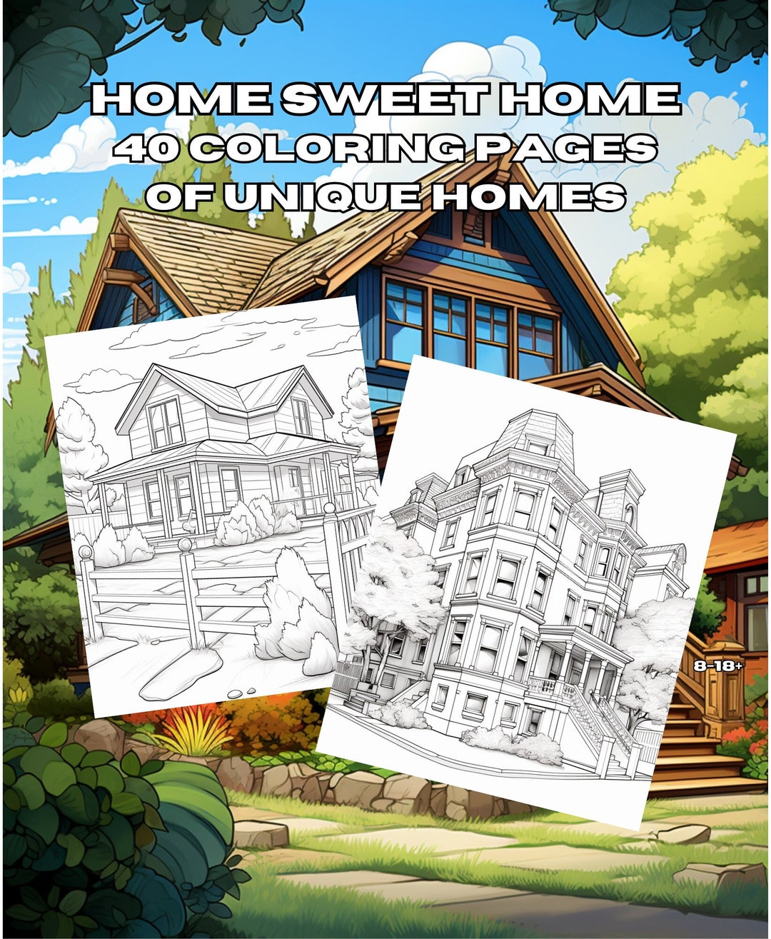 House Coloring Pages, 40 Unique Coloring Pages, Digital Download - Etsy