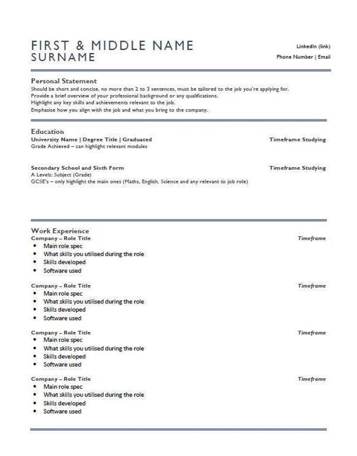 Clean Minimalistic CV (resume) Template, Easy to Edit and Customise | 2 ...