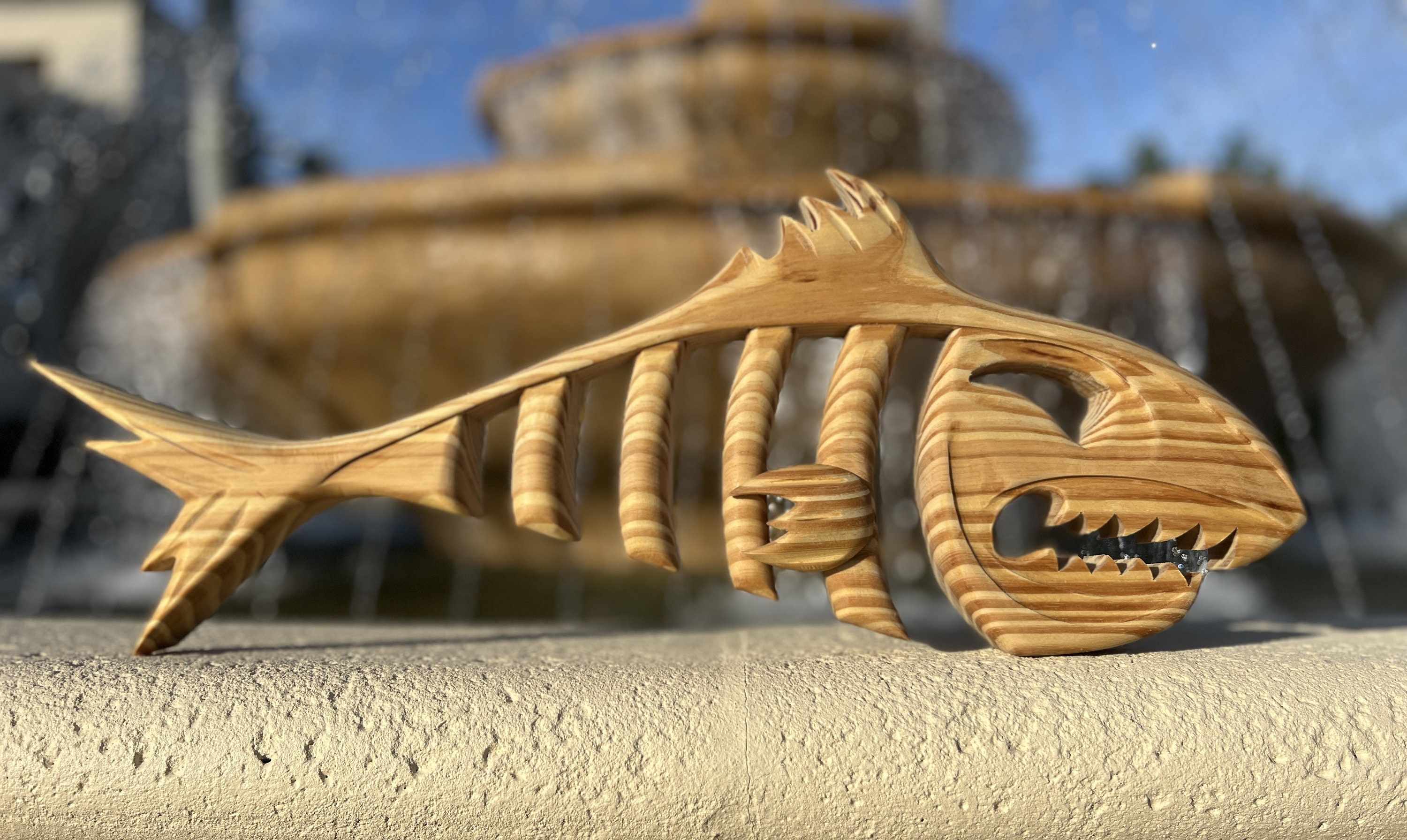 Hand-carved Wooden Fish Skeleton Wall Hanging Natural Stain - Etsy