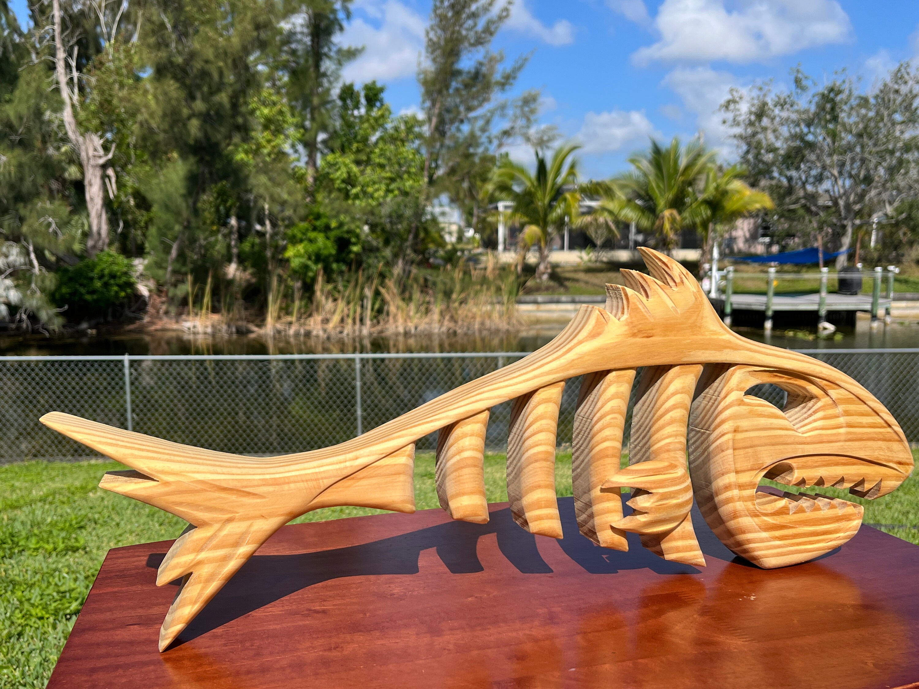 Hand-carved Wooden Fish Skeleton Wall Hanging Natural Stain - Etsy