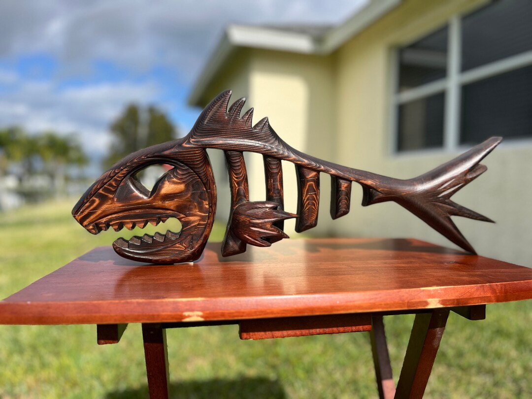 Hand-carved Wooden Fish Skeleton Wall Hanging - Etsy