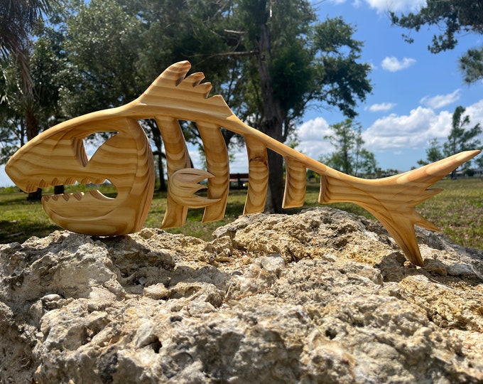 Skeleton Fish Driftwood Coastal Decor Wall Hanging Outdoor Seashell ...