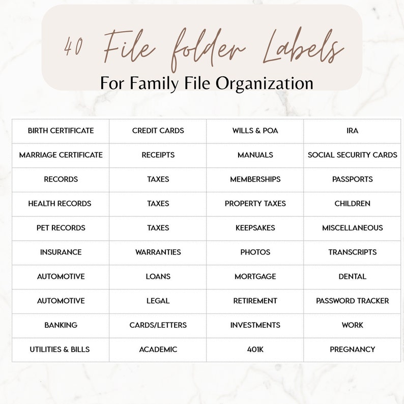 Home Organization Labels, Precut Home Filing System LABELS, Home Office ...