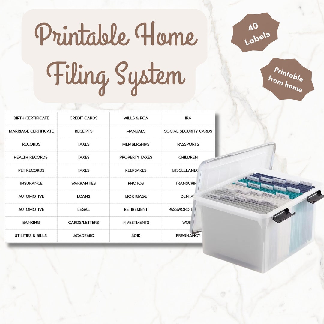 Printable Home Filing System L Keepsake Box L Family File Organization ...