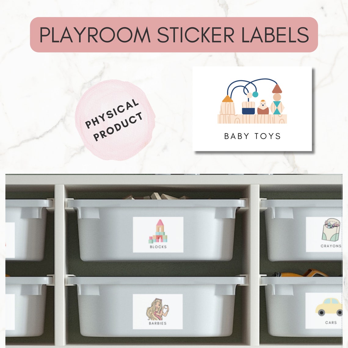 Toy Bin Sticker Labels, Montessori, Waterproof, IKEA Trofast, Kallax ...