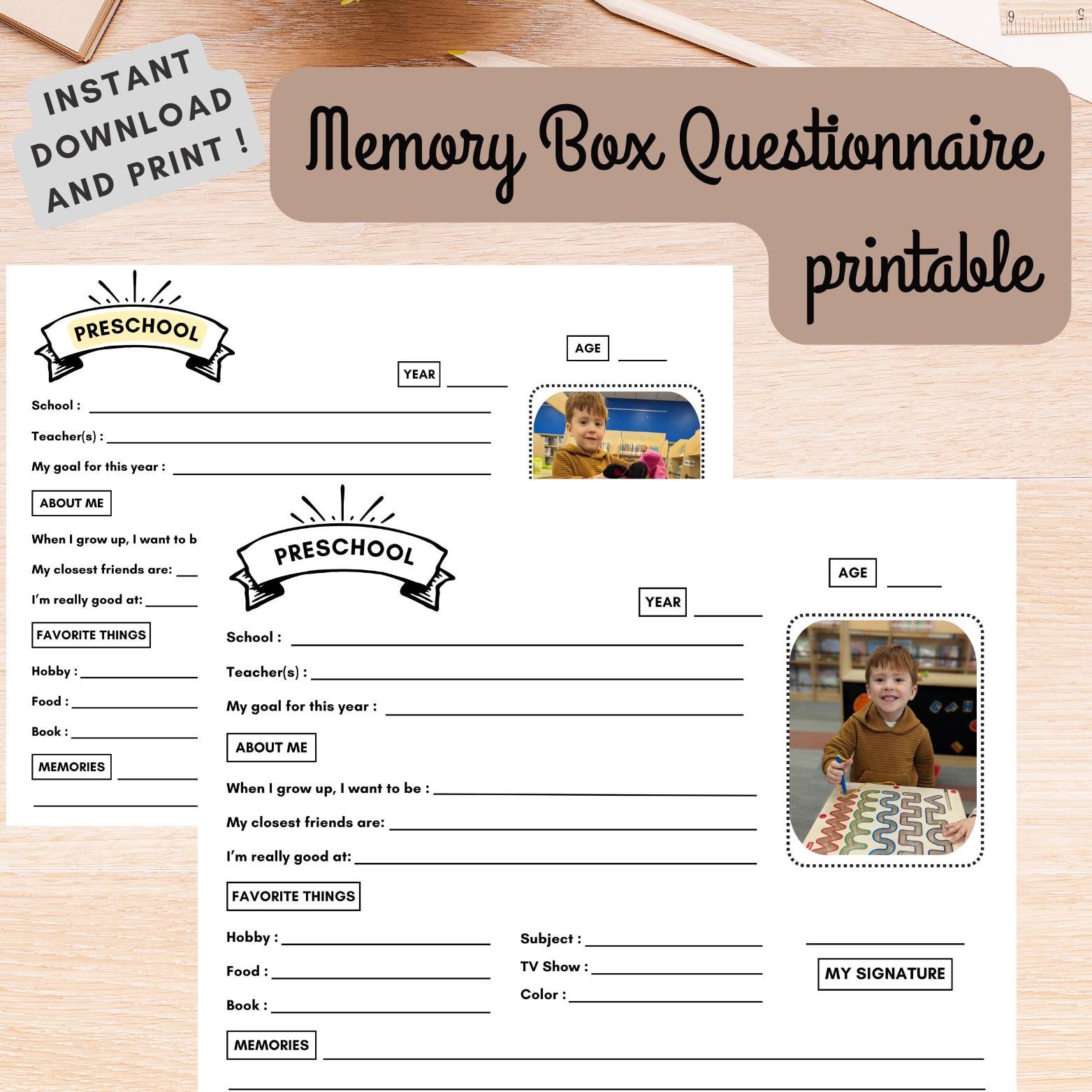 Memory Box Questionnaire L Printable Kids Interview Questions L PDF ...