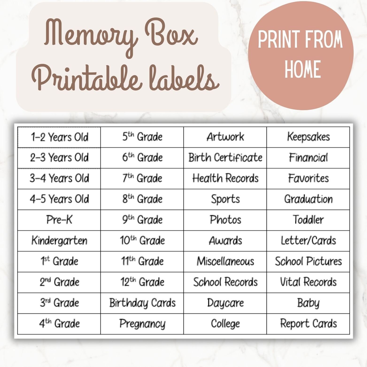 Printable Memory Box Filing System , Keepsake Box , Milestone Tote ...