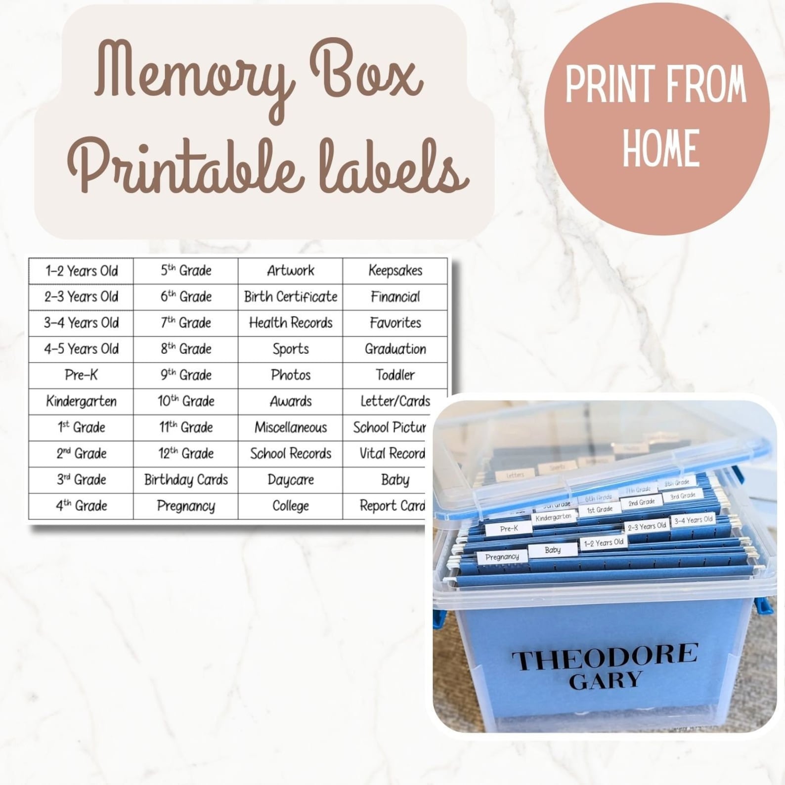 Printable Memory Box Filing System, Keepsake Box, Milestone Tote Labels ...