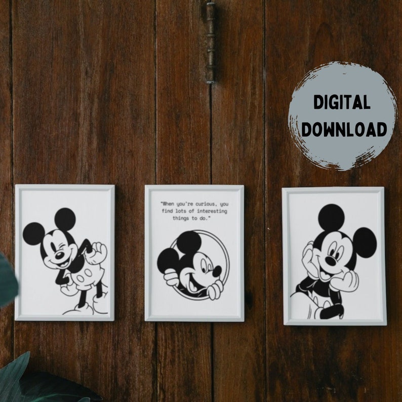 Mickey Mouse Prints Set of 3 , Kid's Room Wall Art, Nursery, Digital ...