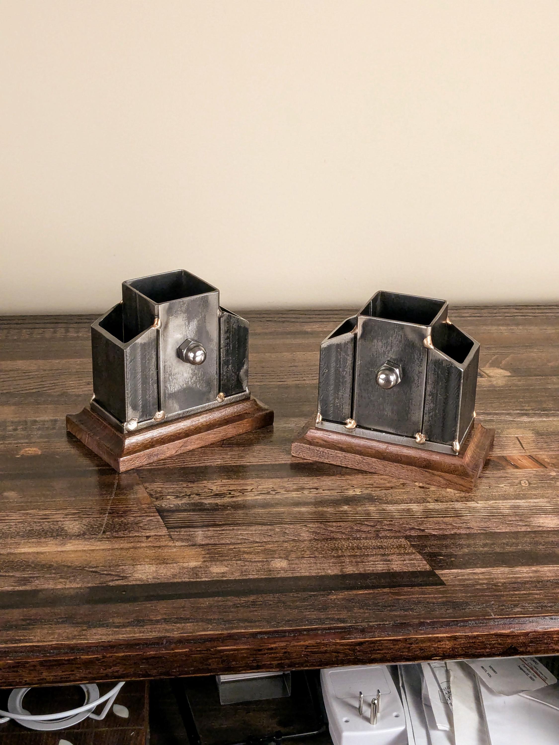 The Urban Forge Desk Organizer: Industrial Steel Pen Holder With Walnut ...
