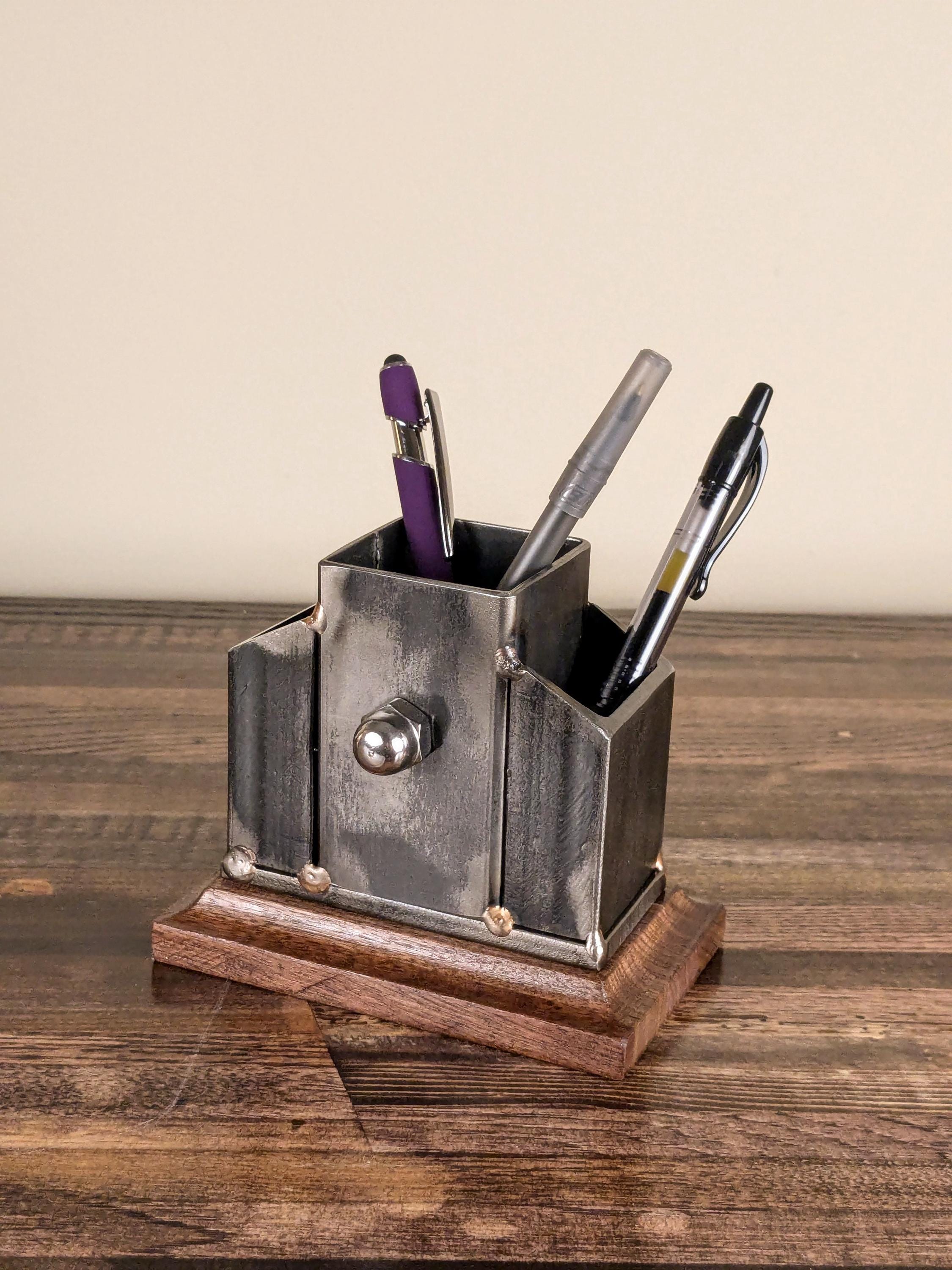 The Urban Forge Desk Organizer: Industrial Steel Pen Holder With Walnut ...