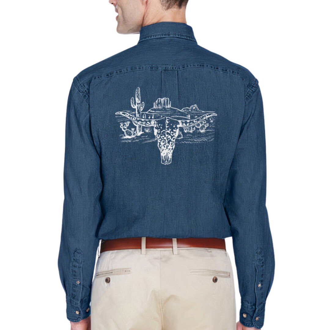 Wild West Men's Denim Shirt Skull Trendy Clothing Bull - Etsy