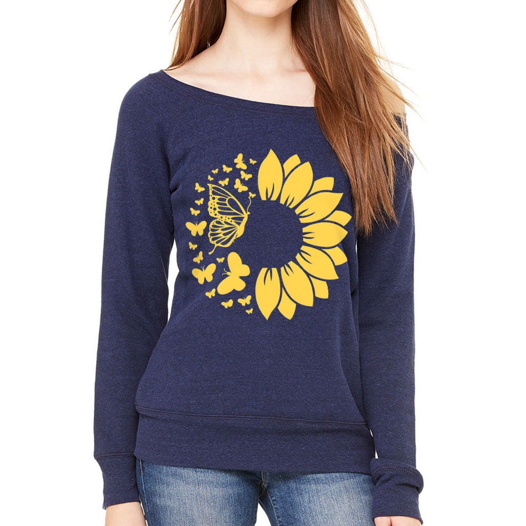 Sunflower and Butterfly Wide Neck Sweatshirt Butterfly Clothing Monarch ...