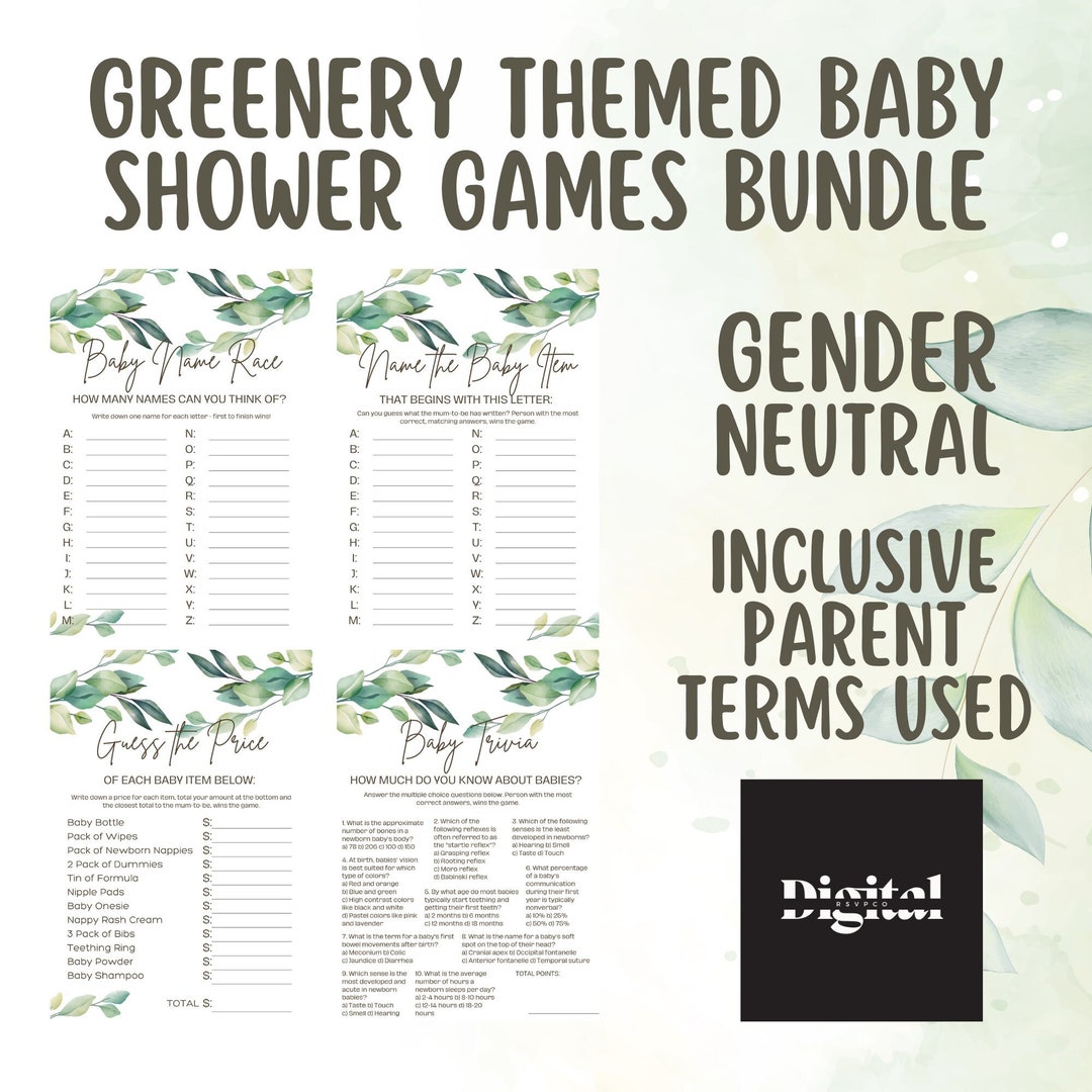 Greenery Themed Baby Shower Bundle | Minimalist Baby Shower | Baby ...