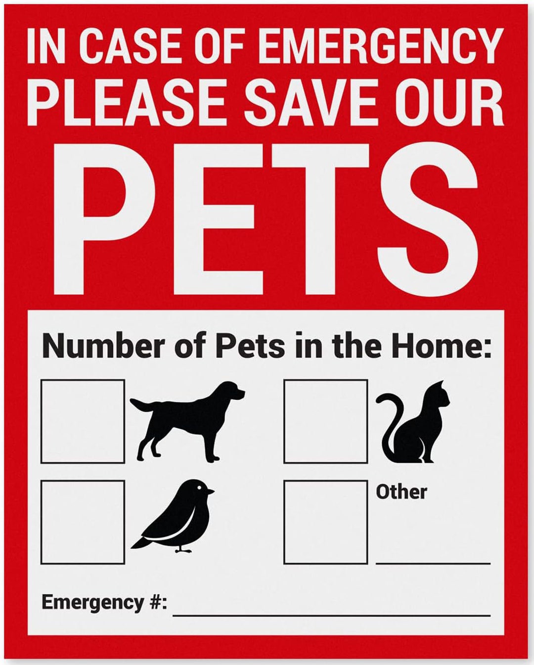 Save Our Pets Emergency Rescue Bird Dog Cat Car Home Window Decal Vinyl ...