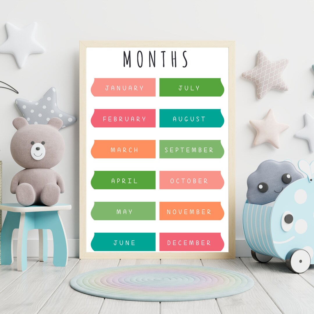 Rainbow Months Poster Wall Art Kids Room Decor Educational - Etsy