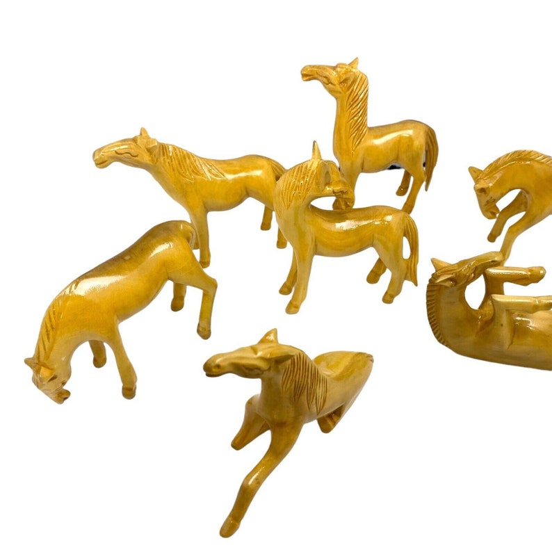 Vintage 7 Miniature Wood Horse Figurines, Hand Carved Wooden Horses - Etsy