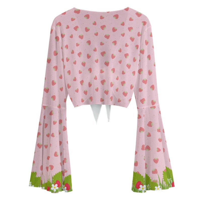Strawberry Fruity Berry Cute Print Women's Long Sleeved Beach Blouse ...